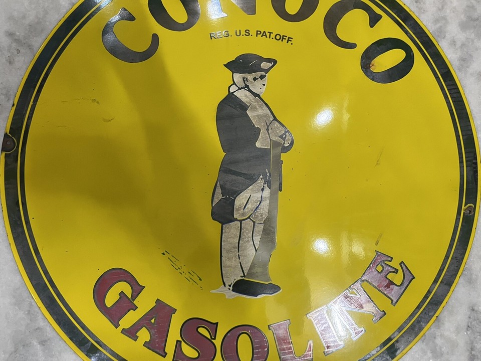 VINTAGE CONOCO GASOLINE ENAMEL PORCELAIN SIGN ( Rare) 1940 30 INCHE | eBay
