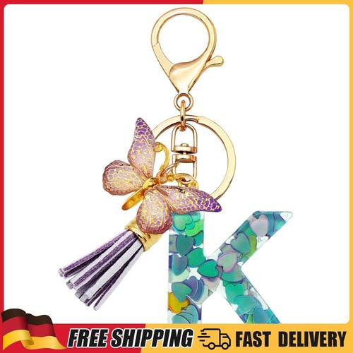 Resin Blue Butterfly Keychain Alphabet K Keyring with Tassel for Car ...