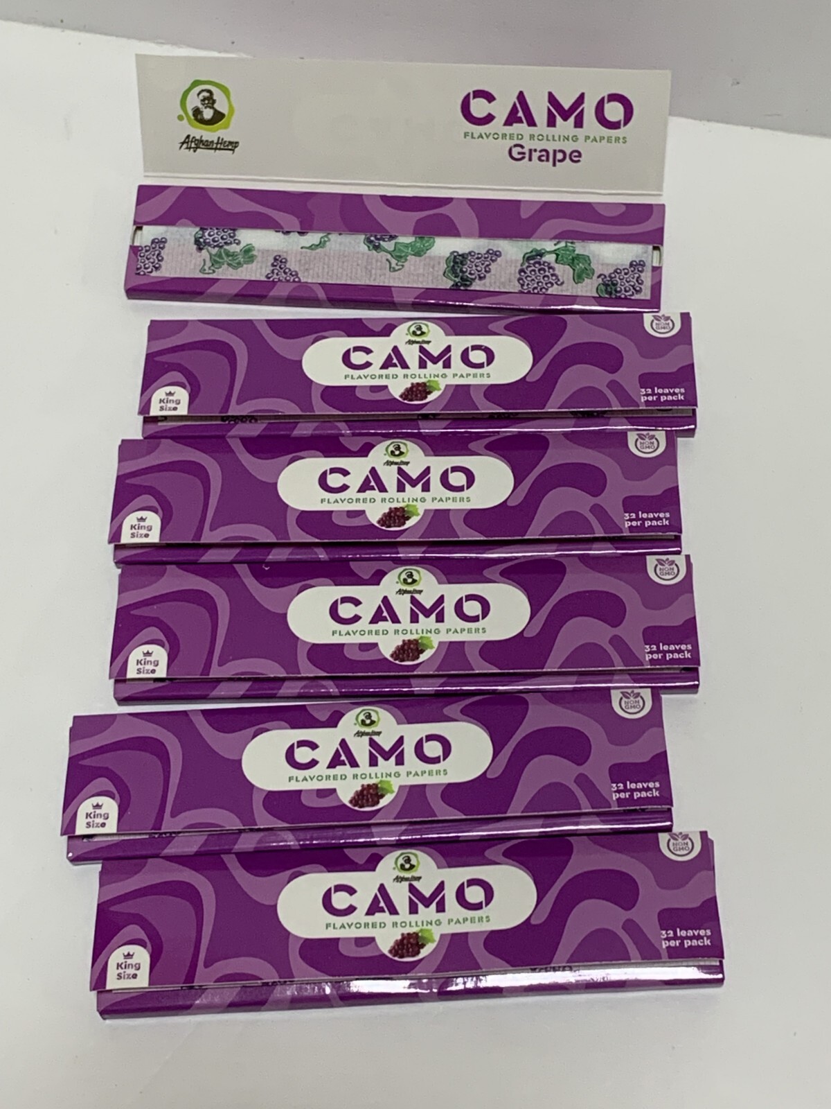 6 Packs of CAMO "GRAPE" FLAVORED Rolling Papers - King Size - 32 leaves ...