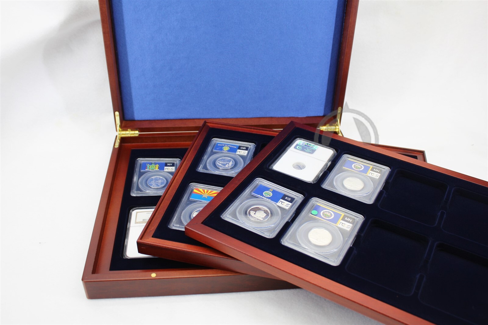 WOOD DISPLAY CASE w/3 Trays for PCGS, NGC, ANACS Holds up to 24 ...