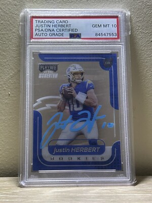2020 Chronicles Justin Herbert Auto Gem Mint 10 Playoff Rookie RC ...