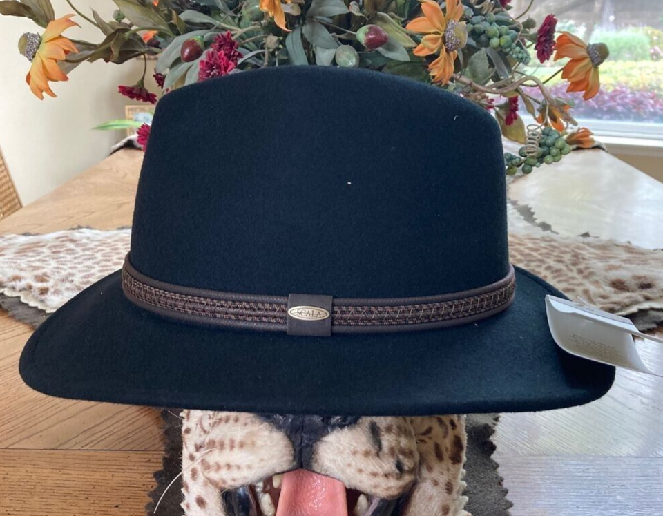 SCALA SALE * MENS BLACK WOOL FEDORA HAT * L * NEW SAFARI CRUSHABLE ...
