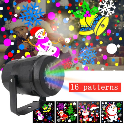 16 Patterns Christmas LED Projector Light Laser Moving Snow Santa Claus ...