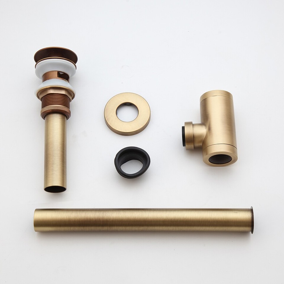 Brushed Gold P-Traps Pop Up Drain Kit With Overflow Basin Sink Waste ...