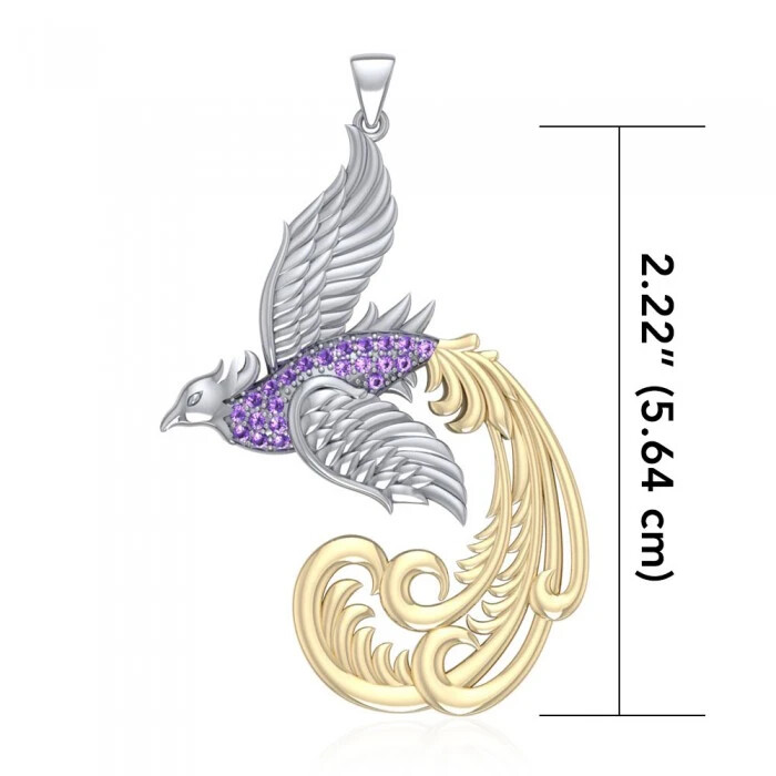 Alighting Phoenix 925 Sterling Silver Pendant Fine Jewelry Gold Accent ...