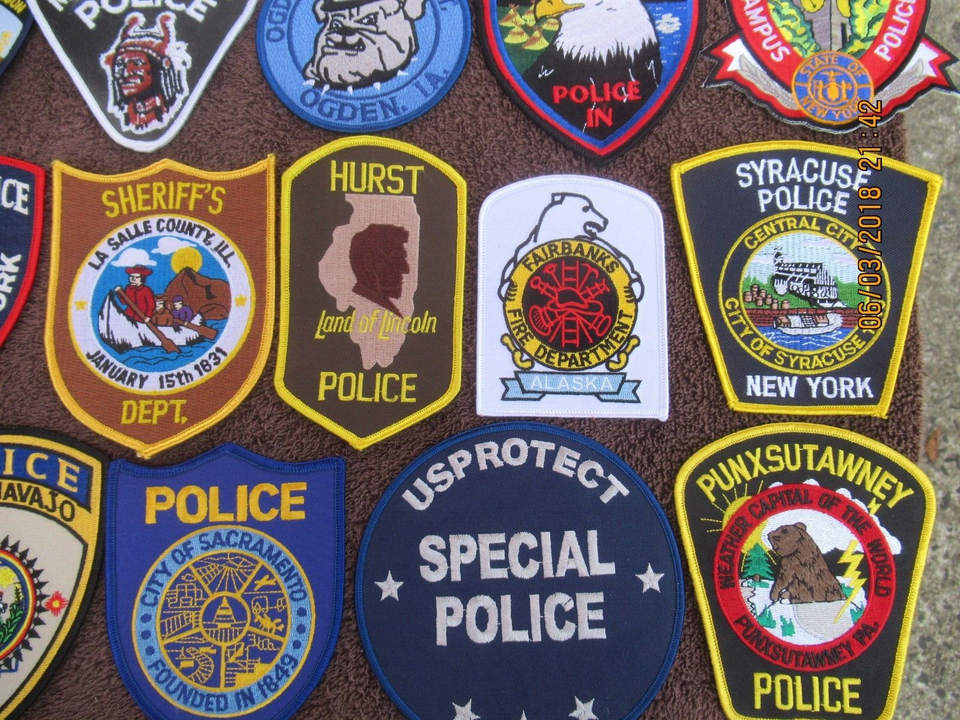 57 assorted police patchs for display only/miami/texas/chicago/detroit ...