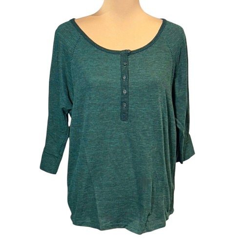 NWOT Alternative Apparel Rib Knit Top Sz.L Half Button Dark Green Basic ...
