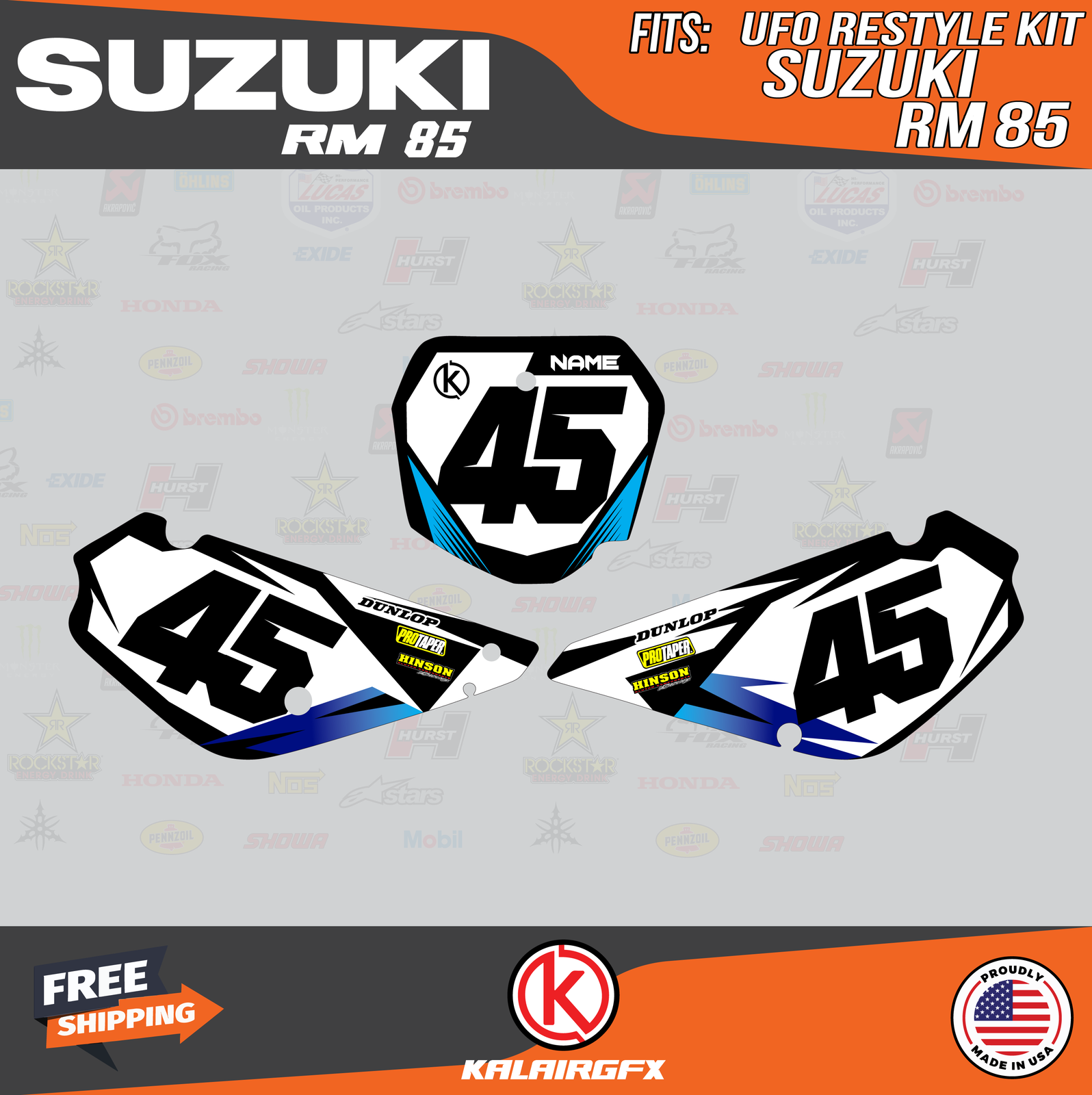 Graphics Kit for Suzuki RM85 (2001-2023) UFO RESTYLE DIVISION-Cyan | eBay