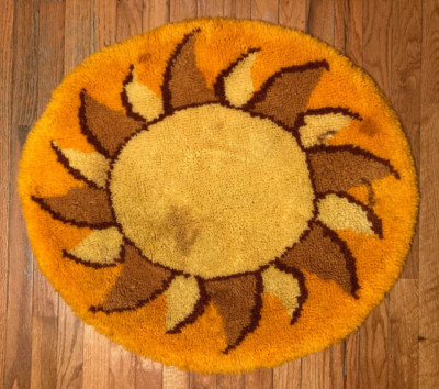 Vintage Sunburst Mid Century Modern Rug Handmade Round Oval MCM 32x29 ...