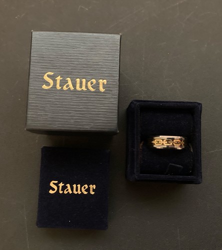 Stauer Band Ring Mens Size 12 Tungsten Gold Chain Link Inlay (Boxes ...