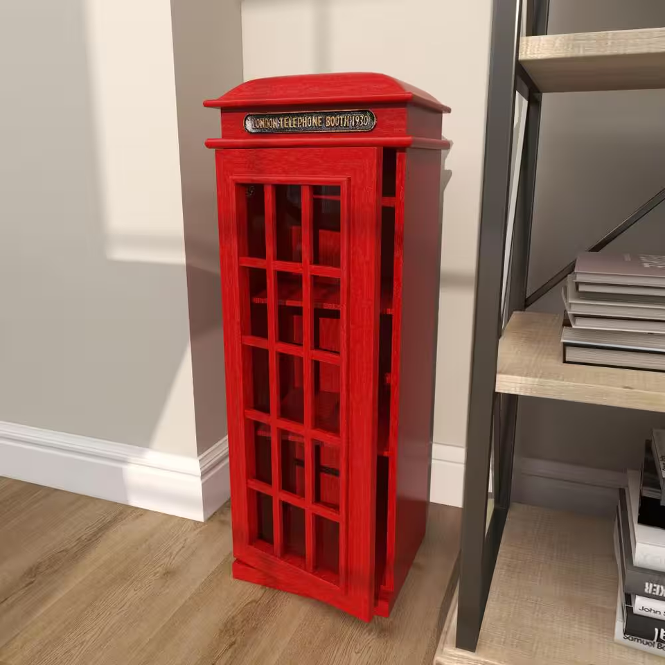 2 Shelf Wood Stationary Red London Telephone Booth Storage Unit | eBay