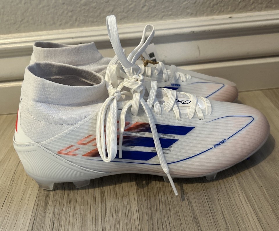 Adidas F50 League Mid FG MG Soccer Cleats ID9190 White Blue Red Women's ...