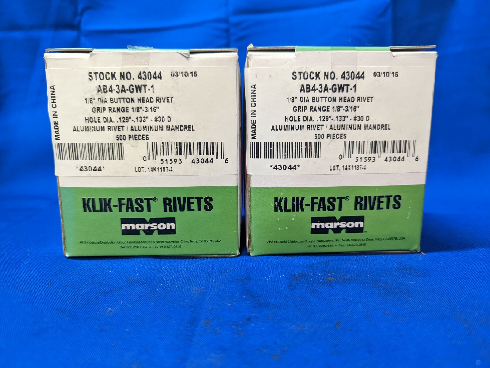 MARSON, KLIK-FAST RIVETS, 1/8", 0156016, 1/8'-3/16", LOT OF 2 BOXES OF ...