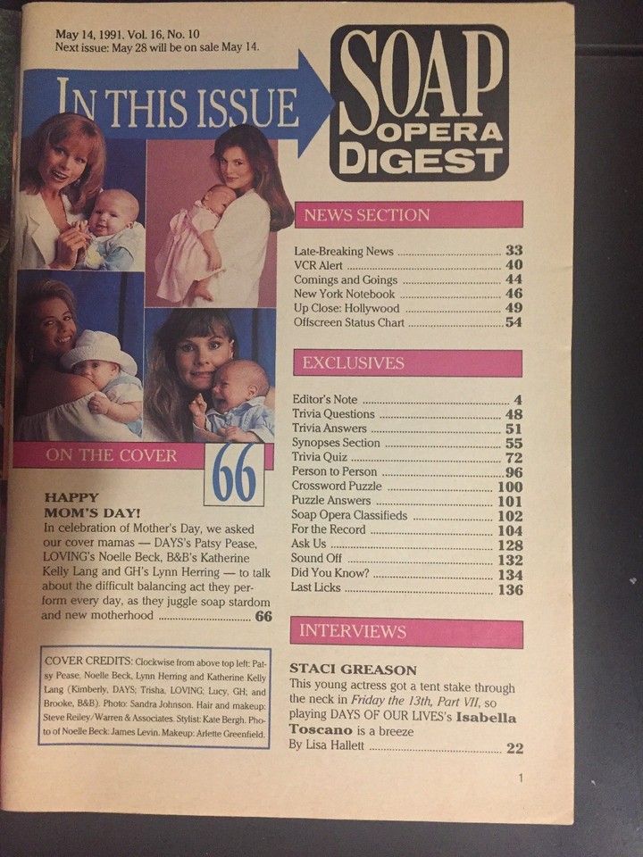 Soap Opera Digest Magazine May 1991 - Patsy Pease, Noelle Beck ...