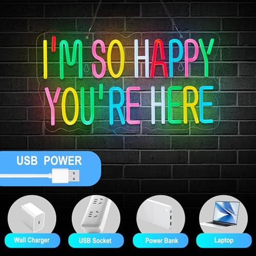 I'm So Happy You're Here Neon Sign for Wall Décor Dimmable LED Neon ...