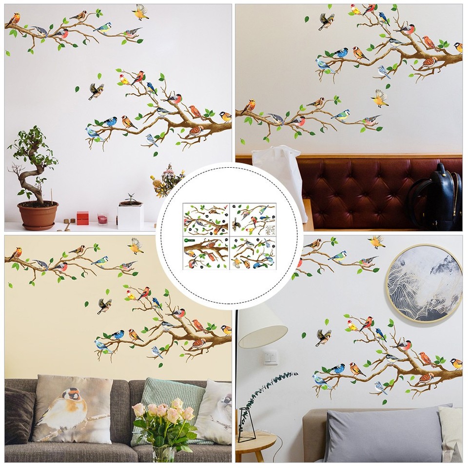 4 Sheets PVC Tree Branch Wall Stickers Flying Birds Decal Room ...