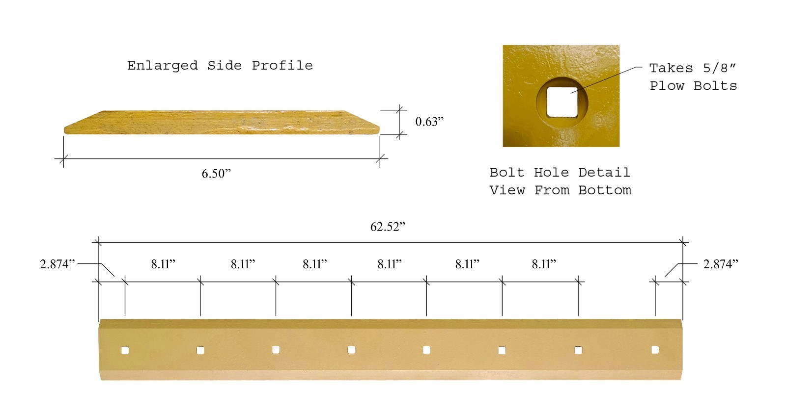 135-9394 Skid Steer Cutting Edge w Bolts, fits some CAT, 8 Bolt 5/8"X6 ...