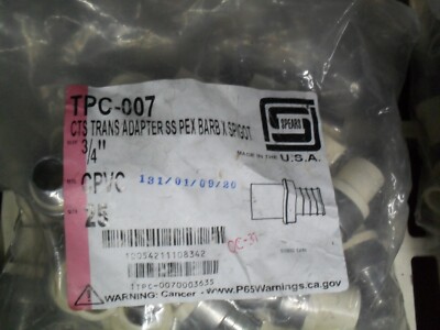 Spears TPC-007 CTS Transition Adapter SS Pex barb x Spigot 3/4" x25 | eBay