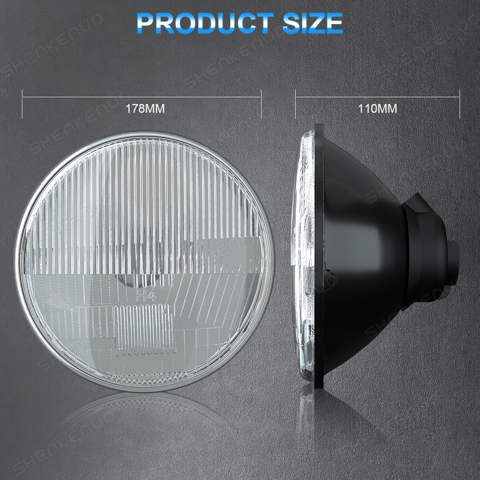 7" Round Sealed Beam Conversion Head Light Lamp Kit Glass Housing Lamp ...