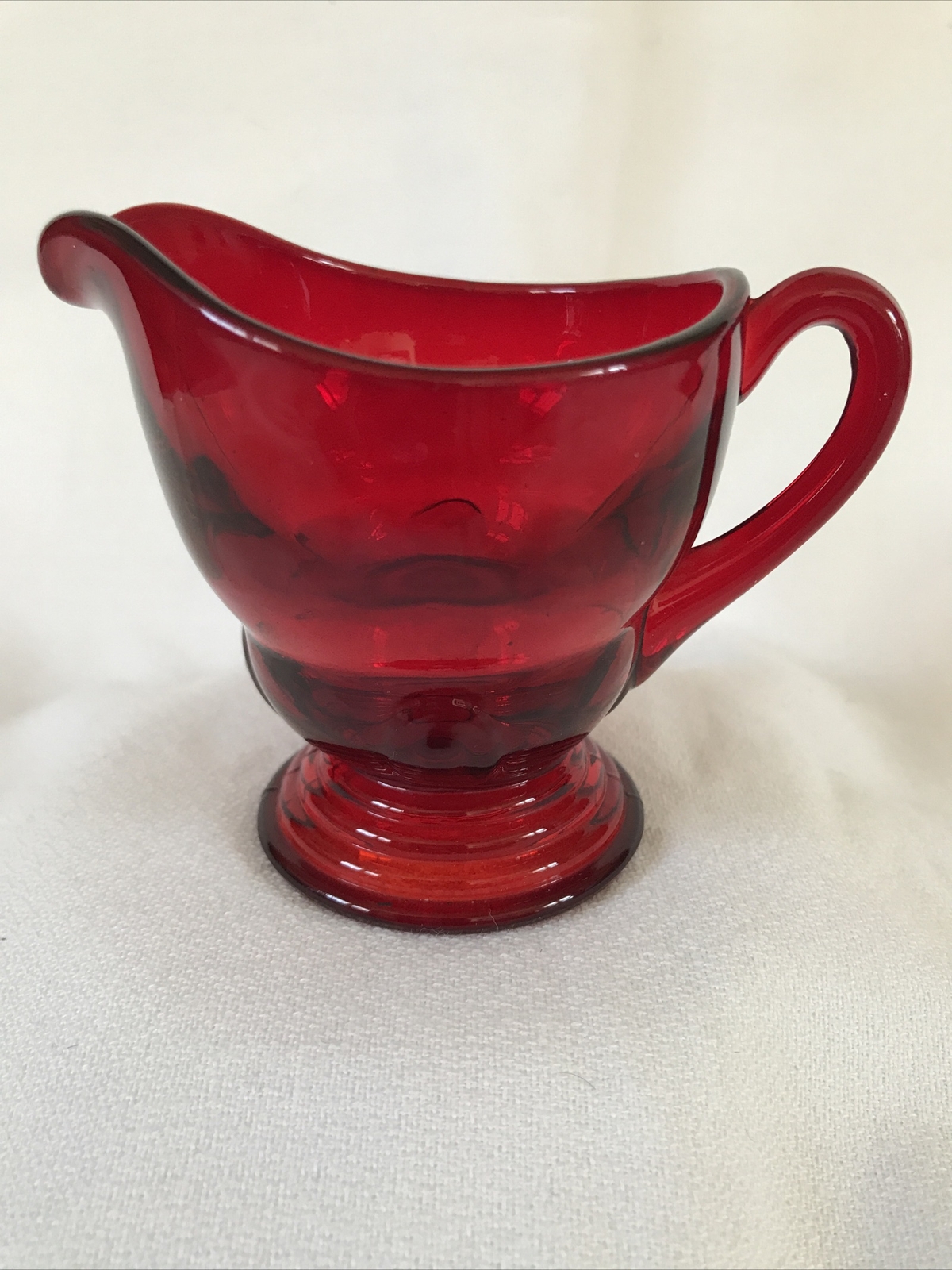 Vintage Ruby Red Glass Creamer Ribbed Base New Martinville Moondrops | eBay