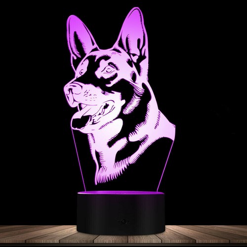 Decorative 3D German Shepherd Dog Night Light 7 LED Desk Lamp Touch ...