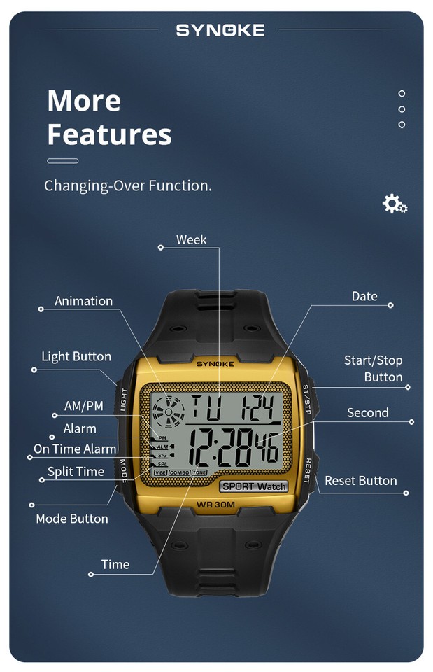 SYNOKE Men's Military Waterproof Sport Digital Watch LED Backlight ...