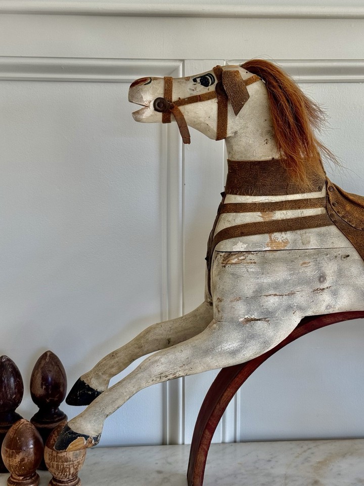 Antique Late 19th Century carved wood iron Whitney Reed Rocking Horse ...