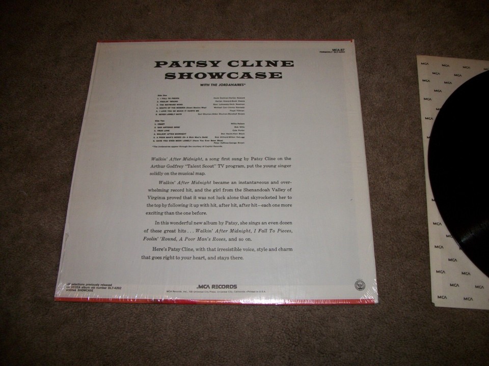 Patsy Cline - Showcase With The Jordanaires LP - MCA-87 -EX VINYL IN SHRINK | eBay