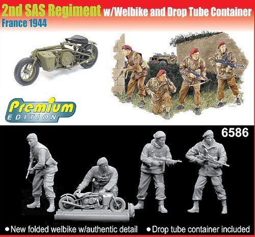 DRAGON 1/35 scale 2nd SAS Reglment w/Welbike + Drop Tube Container ...