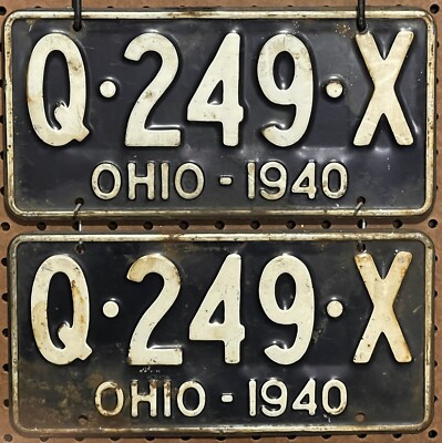 1940 Ohio License Plate Matching Pair 100% Original! # Q•249•X OH 6x12 ...