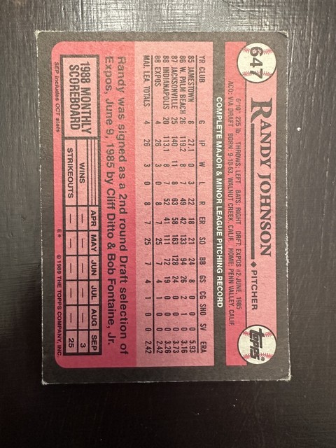 1989 Topps - Collector's Edition (Tiffany) #647 Randy Johnson (RC) for ...