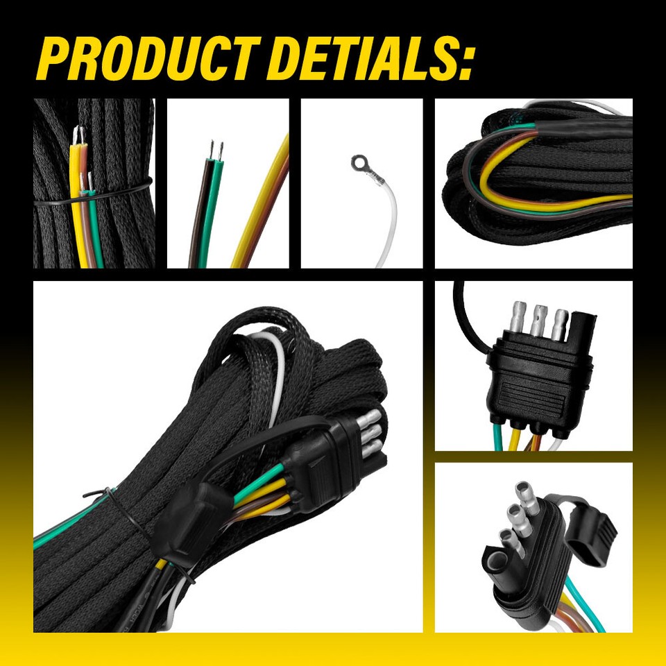 22' 4 Way Trailer Wiring Connection Kit Flat Wire Extension Harness ...