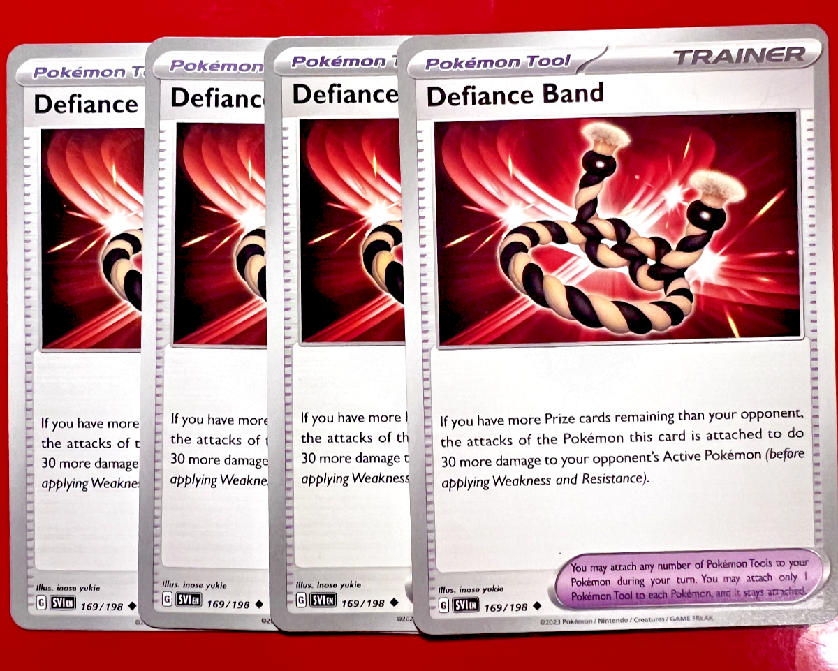 4x Defiance Band 169/198 Pokémon TCG Scarlet & Violet Base Playset Tool ...