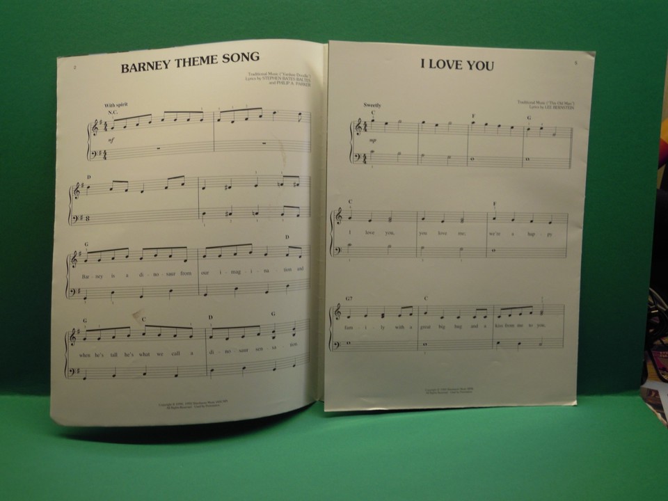 Barney Theme Song & I Love You - 1992 US Easy Piano Sheet Music with ...