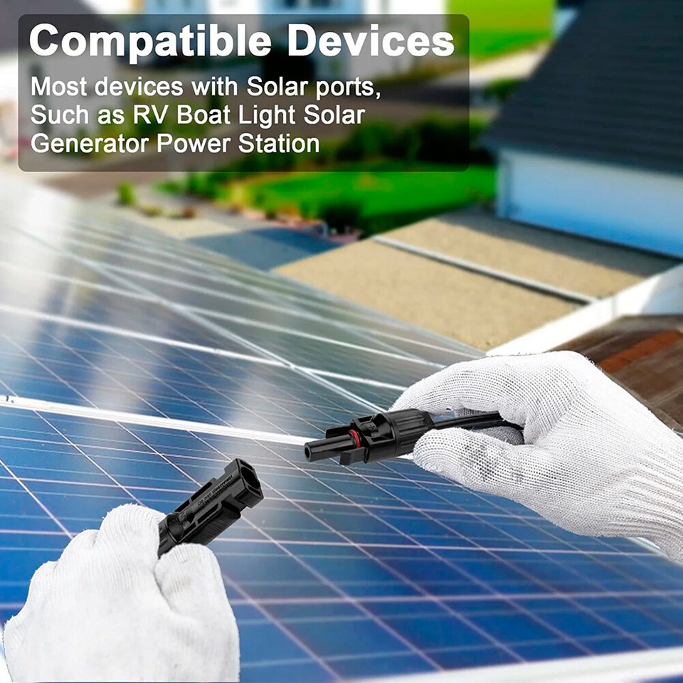 10AWG Black+Red Solar Panel Extension Cable 50Ft + 50ft Female & Male ...