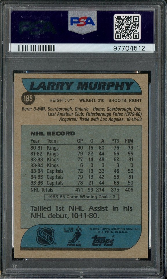 1986 Topps Hockey #185 Larry Murphy Capitals PSA 10 GEM MINT | eBay