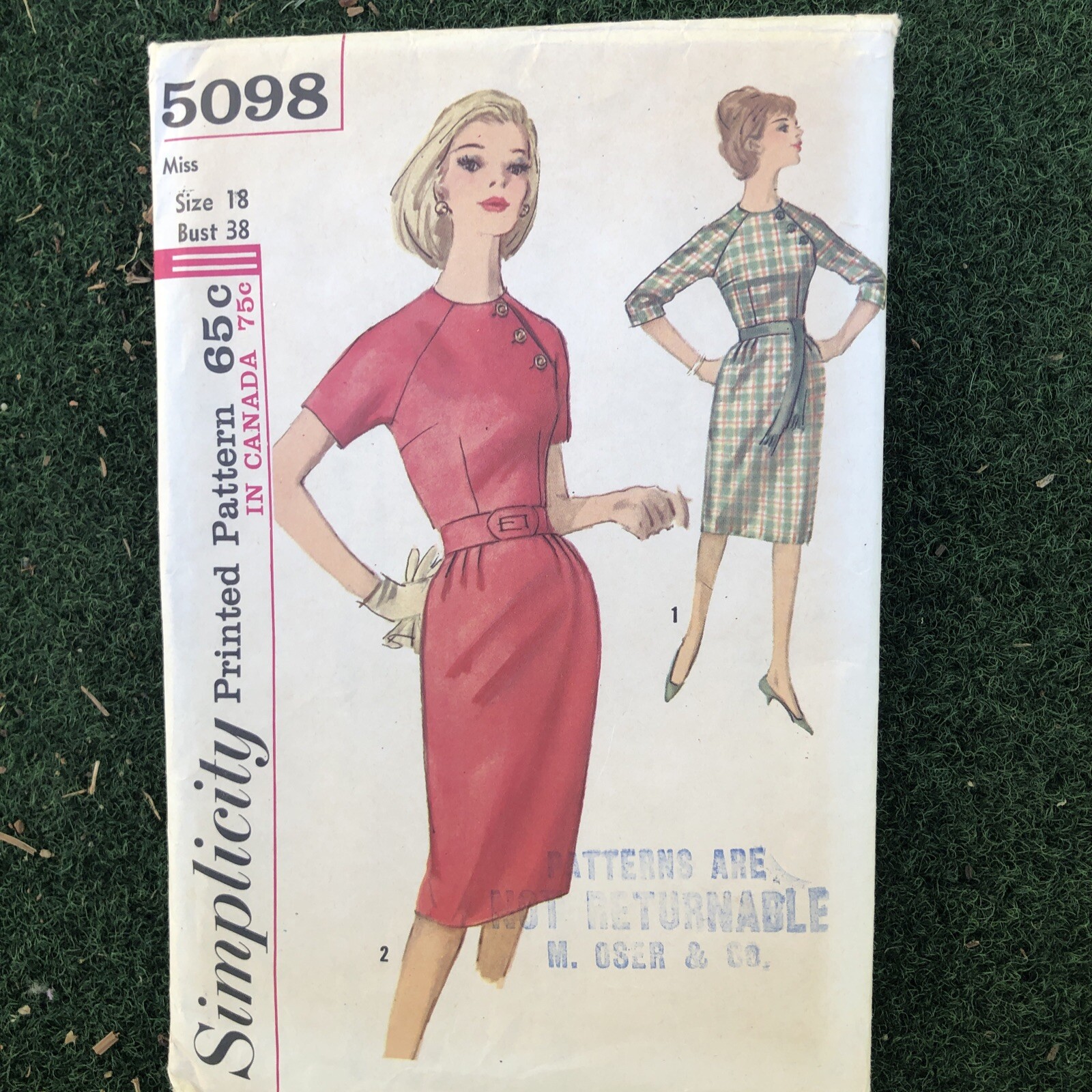 Vtg Simplicity Pattern #5098 Misses One Piece Fitted Slim Dress Size 18 ...
