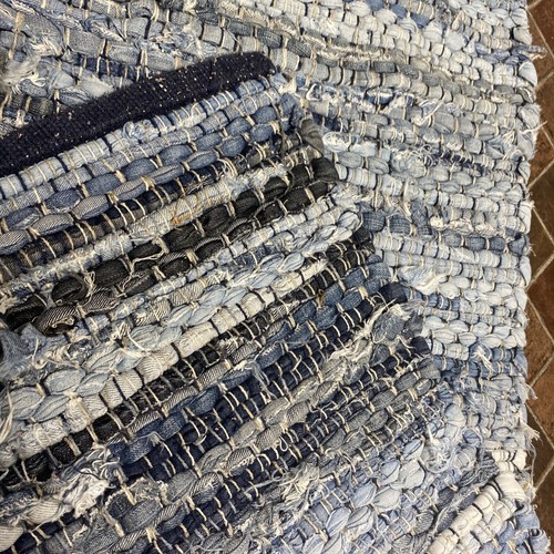 Recycled Blue Jean Denim 19”x32” Rag Rug Woven Throw Boho Decor | eBay