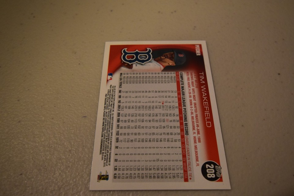 Tim Wakefield 2010 Topps #208 Baseball Card | eBay