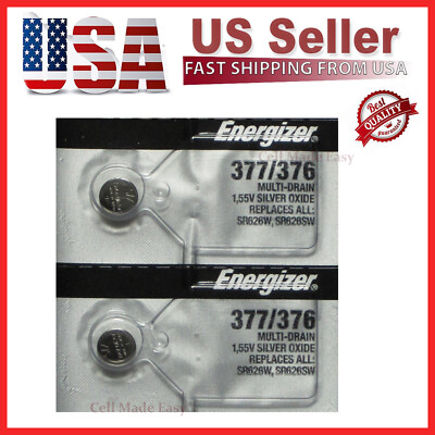 2 PCS Energizer 377 376 Silver Oxide 1.55 Volts LOW DRAIN D377 SB-AW ...