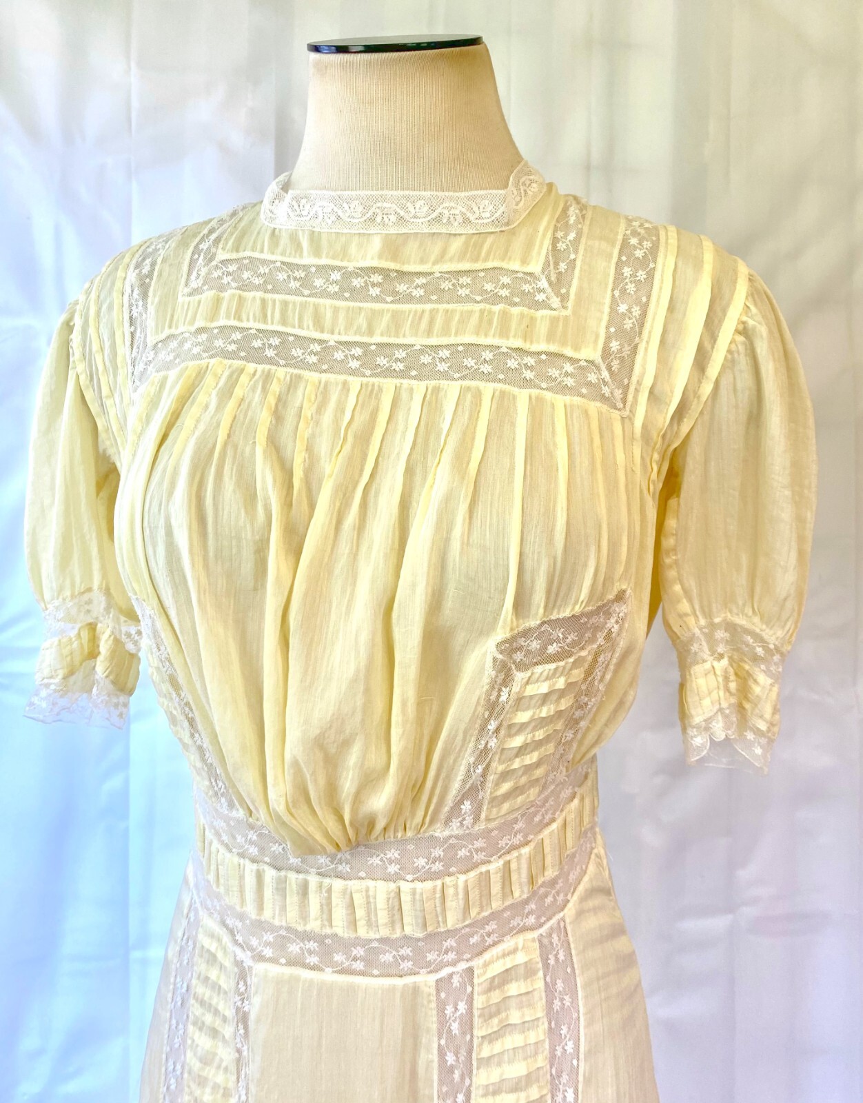 Antique Edwardian Dress 1900s 1910s Pale Yellow Cotto… - Gem