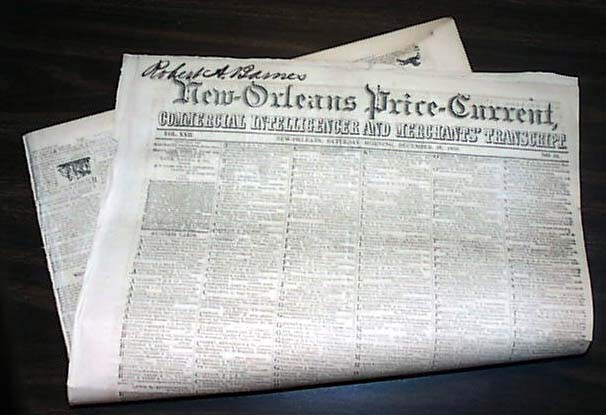 Rare 1850 Old Newspaper Antebellum New Orlelans LA Financial Stock ...