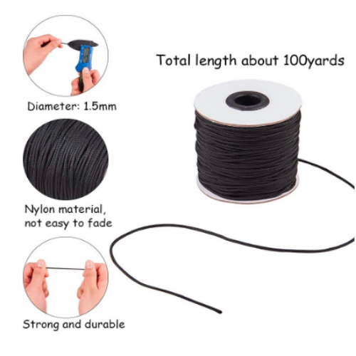1.5mm 100 Yard Black Nylon Cord Wind Chime Cord Replacement Braided ...