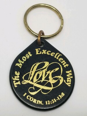 Bible Verse Key Ring "Love The Most Excellent Way" Black and Gold Tone ...