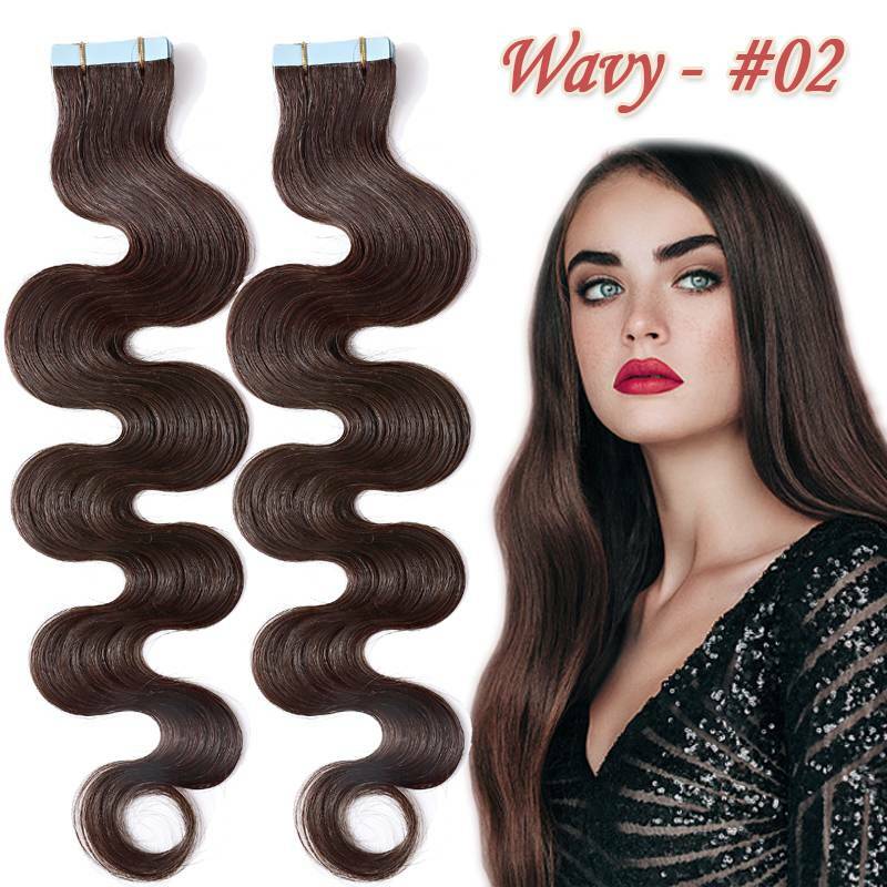 GREY Super Russian Tape In Real Remy Human Hair Extensions Wavy Skin ...