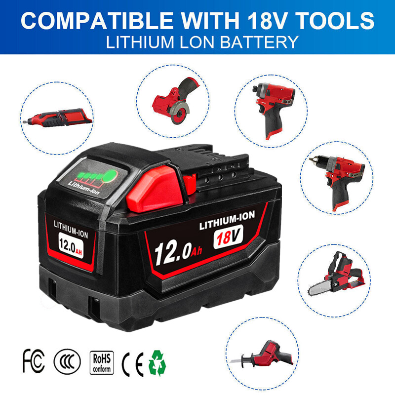 2PACK 12Ah For Milwaukee M18 12.0Ah HD High Output Battery 48-11-1812 ...