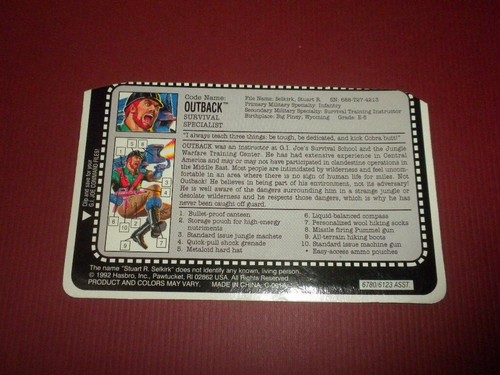 GI/G.I. JOE FILE CARD - OUTBACK - Hasbro vintage | eBay