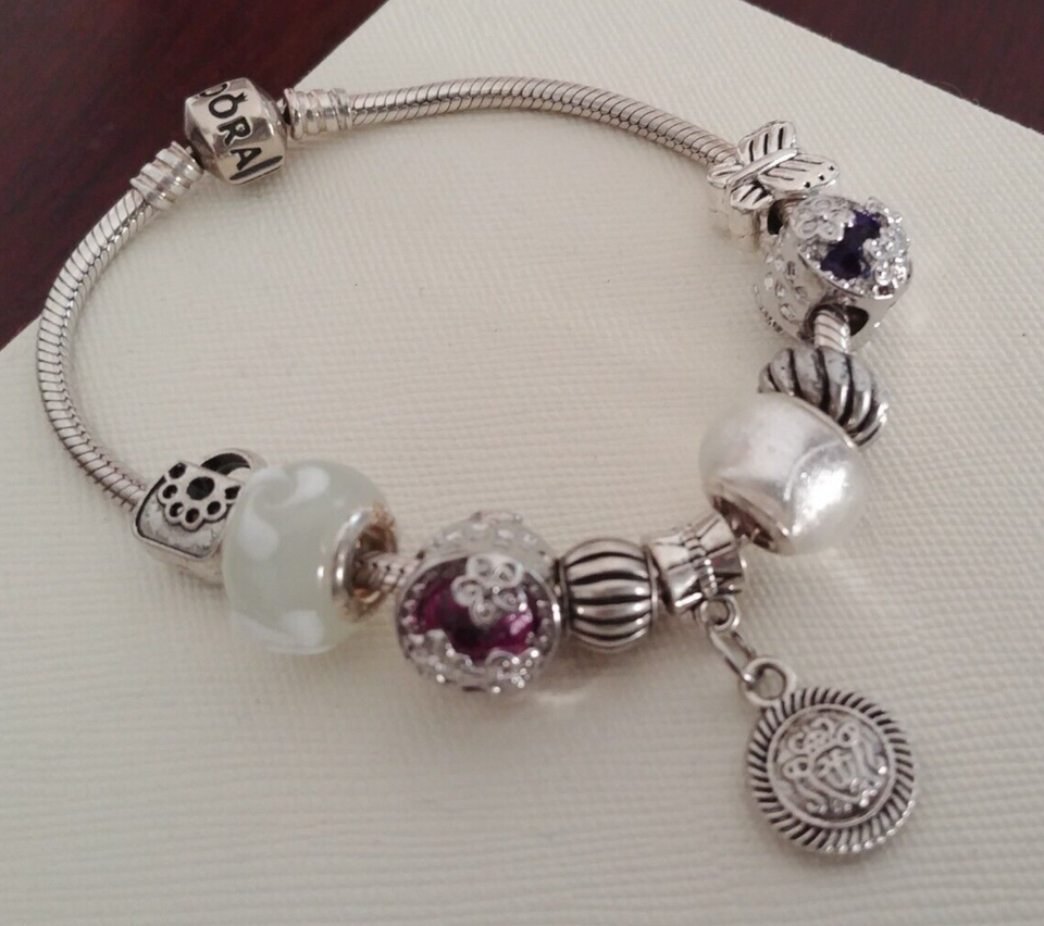 Authentic Pandora Sterling Silver Barrel Charm Bracelet European Charms ...