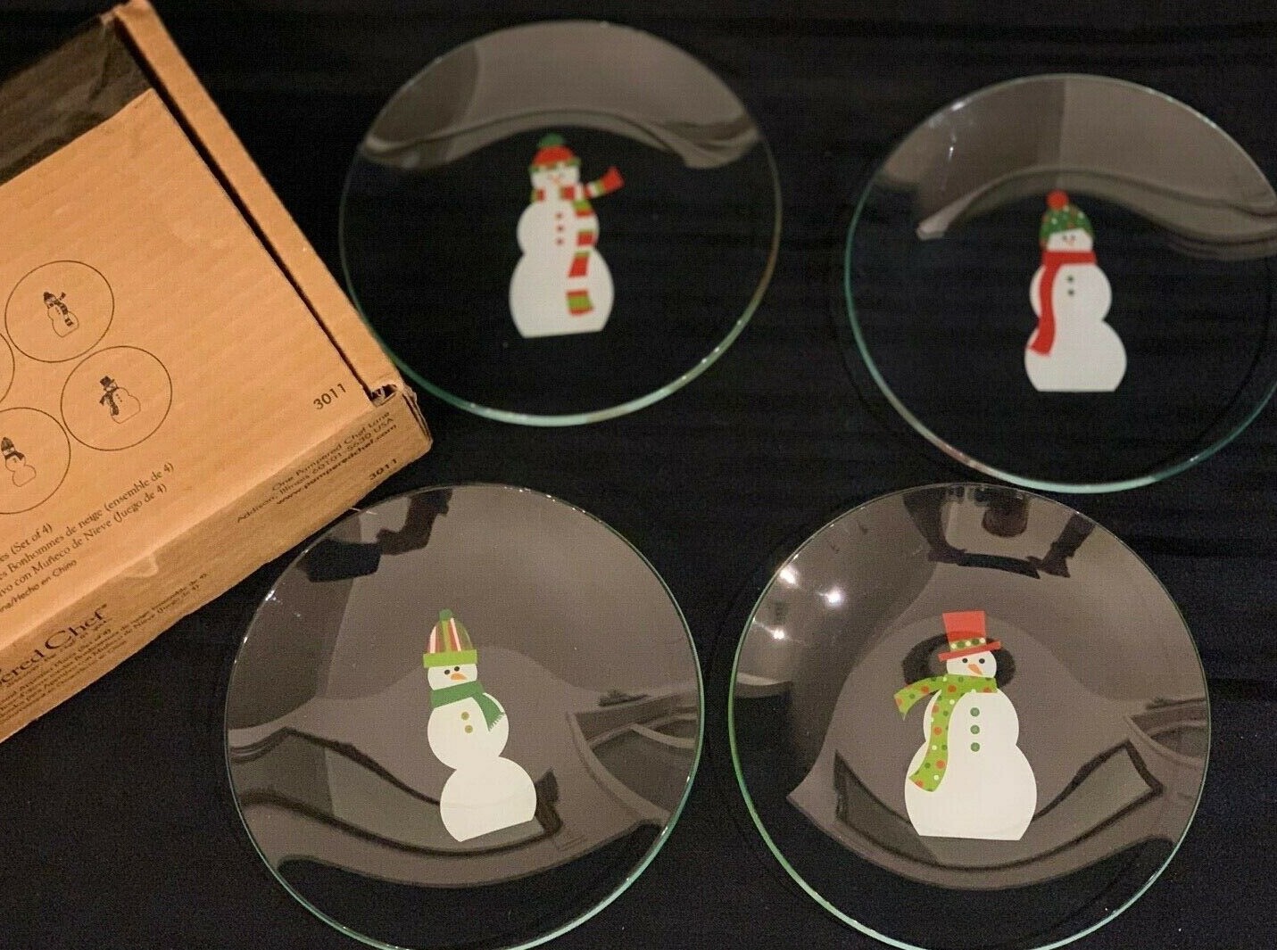 The Pampered Chef Snowman Plate Round Appetizer Plates 2 Sets ...