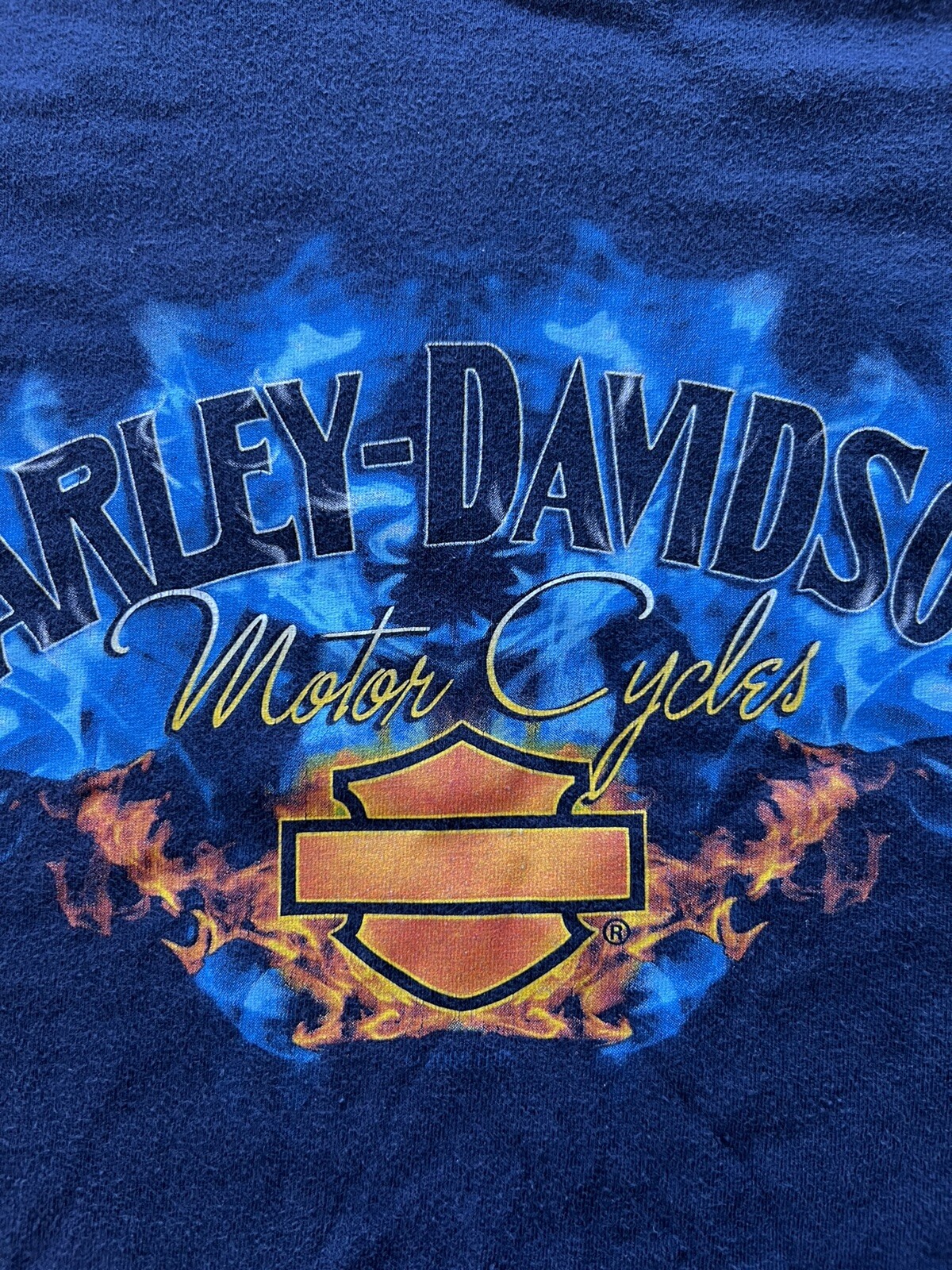 Vintage 2000 Y2K Harley Davidson Fire Flames Faded Bl… - Gem